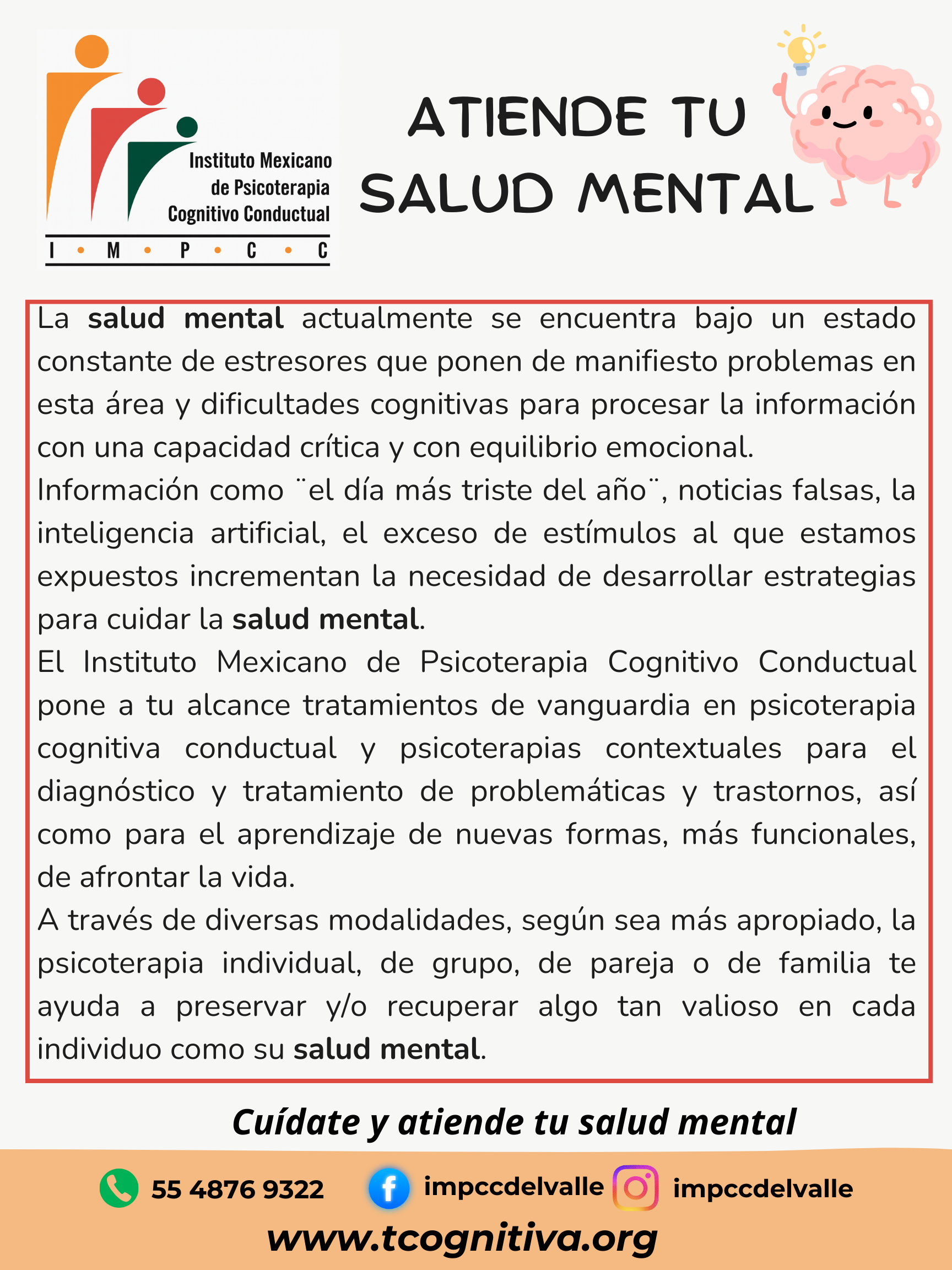 Atiende tu salud mental - Instituto Mexicano de Psicoterapia Cognitivo ...
